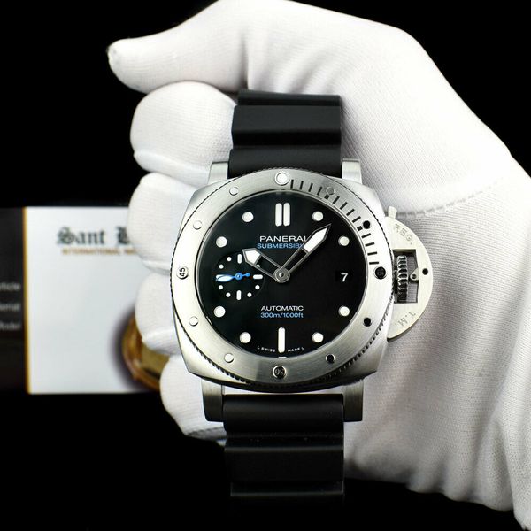 PANERAI 2020 42mm Steel Submersible Black Dial BOX & CARD PAM00973 SANT ...