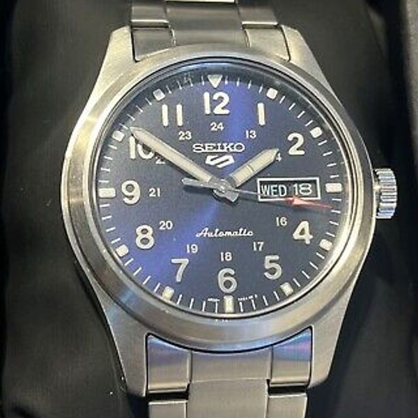 Seiko 5 Sports Field Military Automatic Blue Dial Stainless Steel Watch ...