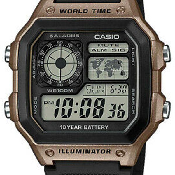 Casio AE1200WH-5AV Men's Black Resin Strap World Time Chrono Alarm Digital Watch | WatchCharts ...