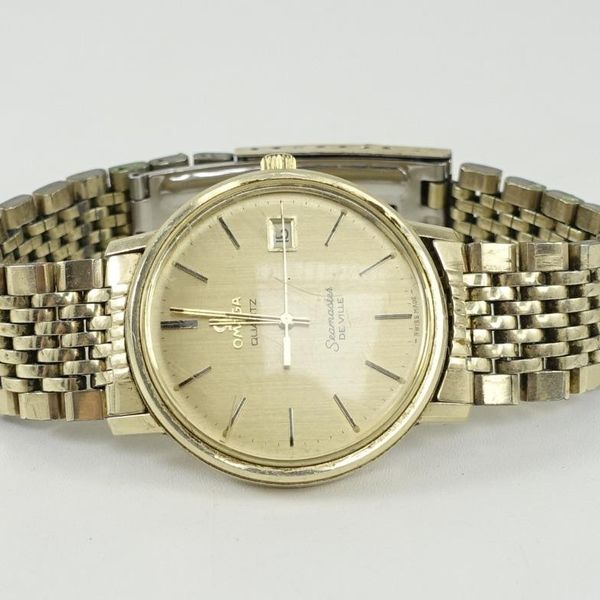 10K gold filled Omega men 7.5" Seamaster DeVille quartz 35mm swiss ...