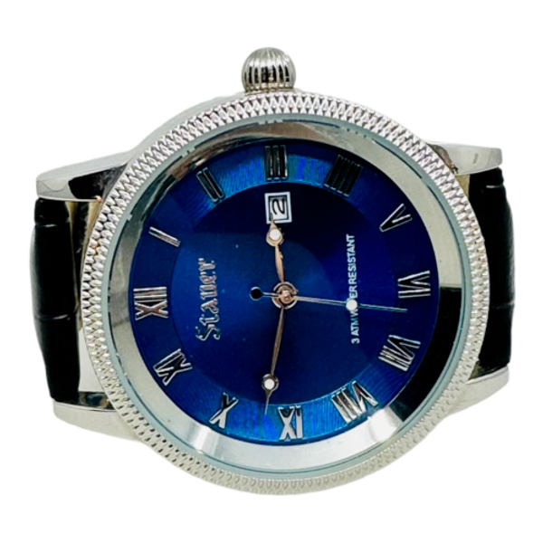 Stauer Urban Blue Dial Silver Case Black Leather Men's Quartz Watch ...