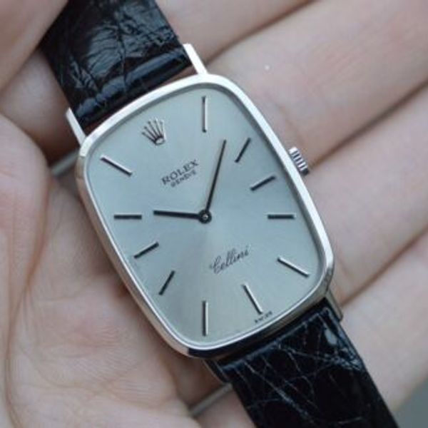 Rolex 4113 Cellini Silver Dial Rectangular 18K White Gold | WatchCharts ...