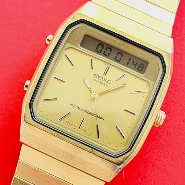 Seiko Alarm Chronograph Watch Vintage Gold Bracelet Band H557-5030 Mens ...