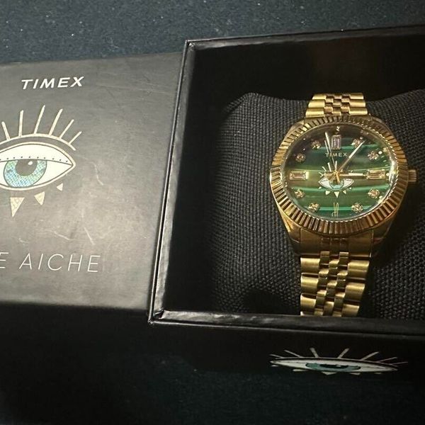 Timex x Jacquie Aiche TW2V51600 Collaboration Watch Green Dial Gold ...