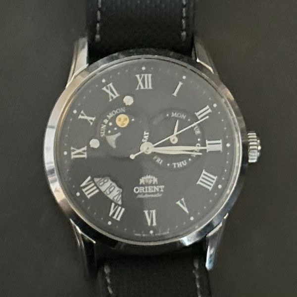 Orient Sun and Moon V2 Men's Automatic Watch Black DIal Upgraded Strap ...