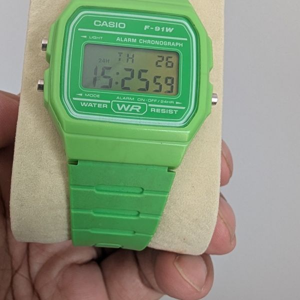 custom Casio F-91W Green on Green Display Filter Retro Watch Mod ...
