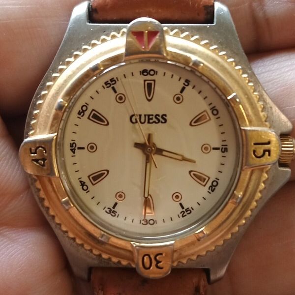 Guess golden rotating bezel, Milky Dial, Japan Movement, Quartz Watch ...