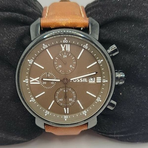 Fossil Rhett BQ2045 Men's Brown Leather Analog Dial Quartz Genuine ...