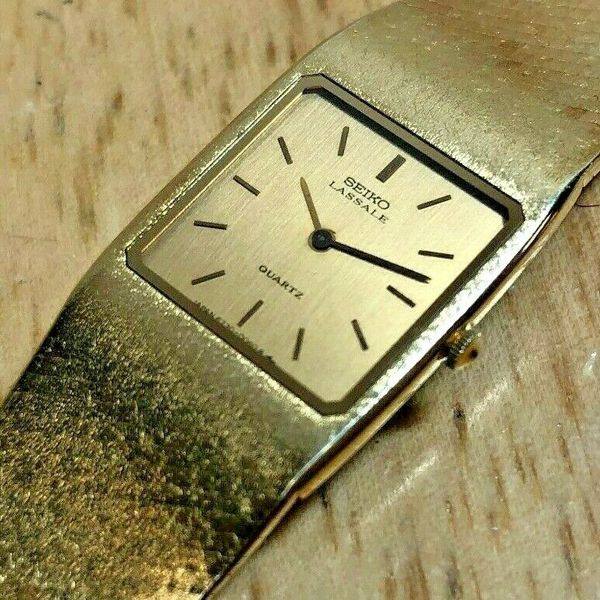 Lassale Seiko 6730 Lady Ultra Thin Gold Tone Analog Quartz Watch Hour ...
