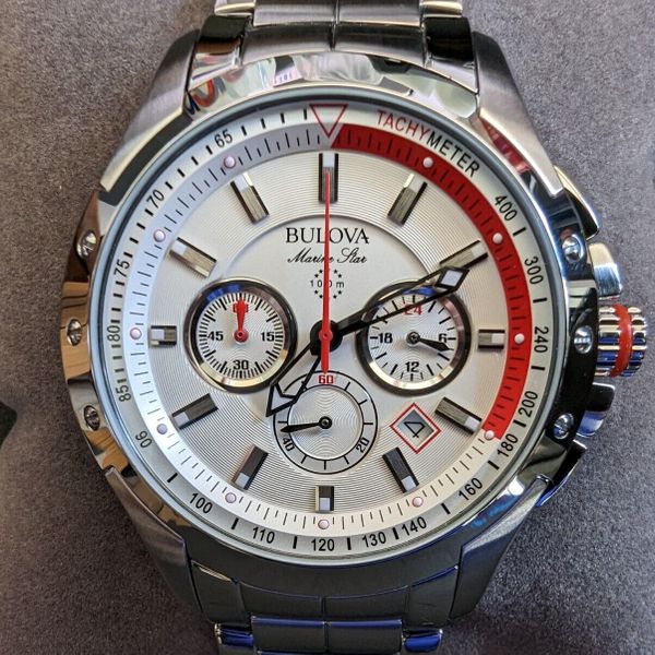 Bulova Marine Star White Dial Silver Tone Stainless Steel Men's Watch ...