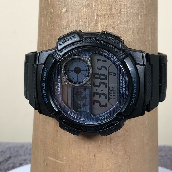 Casio Men 3198 AE-1000W 5 Alarms World Time Illuminator Quartz Digital ...