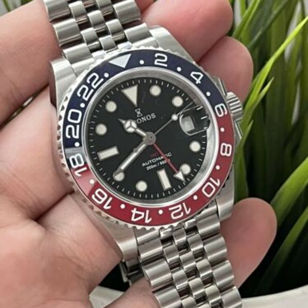 Cronos GMT Automatic Bi-Directional Bezel Sapphire 20 ATM Pepsi Watch ...