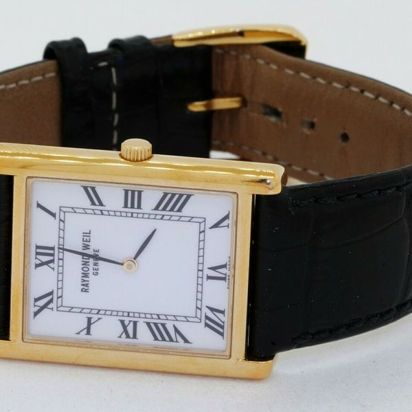 Raymond Weil 5768-2 Gold Plated rectangle quartz men's watch w/ white ...