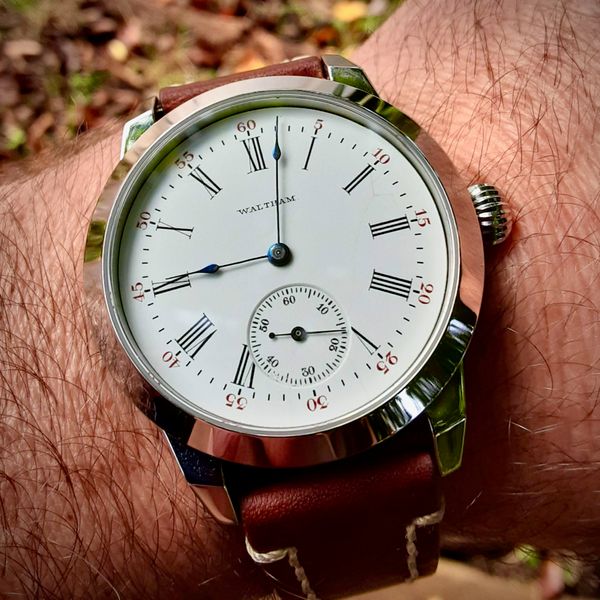 Waltham Enamel Dial 6s Pocket Watch from 1900 in Modern 41mm Wrist ...