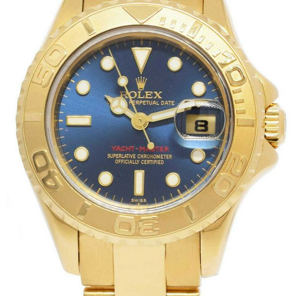 Rolex Yacht-Master 18k Yellow Gold Blue Dial Ladies 29mm Watch A 169628 ...