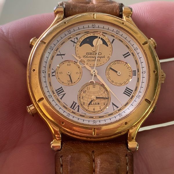 SEIKO AGE OF DISCOVERY MOON PHASE GOLD PLATE WATCH COMPLICATION ...