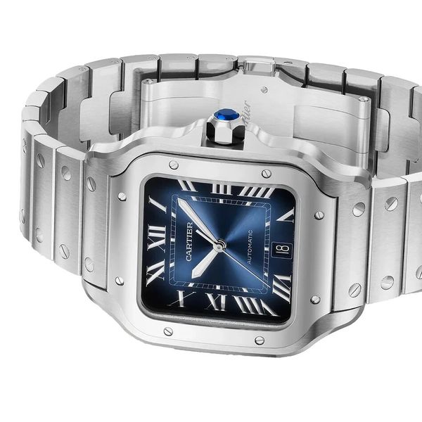 NEW SANTOS DE CARTIER BLUE DIAL LARGE STAINLESS STEEL WATCH WSSA0071 ...
