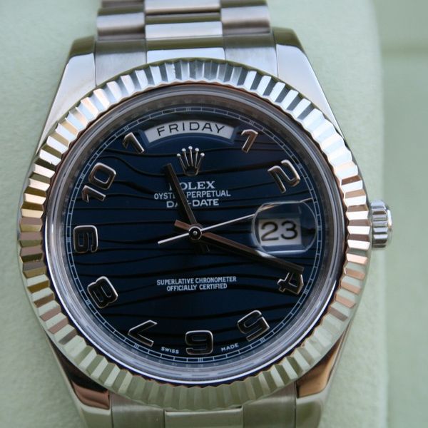 FS: Rolex Day Date II President 41mm 18K White Gold Blue Wave Arabic ...