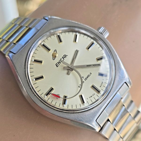 Vintage ENICAR men's manual wind watch Rocket second hand swiss 1970s ...