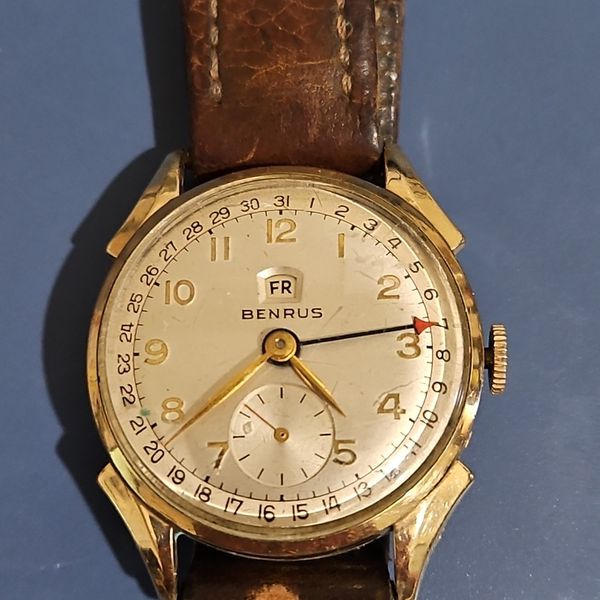 Vintage 1950â s Manâ s BENRUS Date Pointer Stunning Silver Dial ...