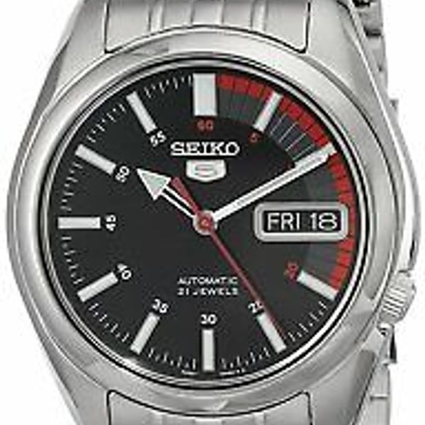 Seiko 5 SNK375 Automatic Black Dial Stainless Steel 21 Jewels Men Watch ...