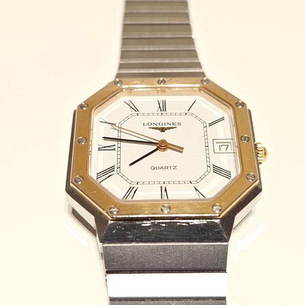 VINTAGE LUXURY OCTAGONAL TWO TONE ST.STEEL MEN'S SWISS QUARTZ WATCH ...