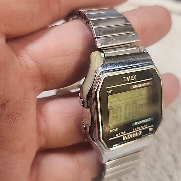 Men's Timex Indiglo Digital Silver Tone Watch 555 M1 Working Silver ...