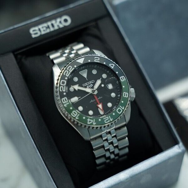 SEIKO 5 GMT SSK001 BLACK DIAL STAINLESS JUBILEE AUTOMATIC SPRITE BEZEL ...