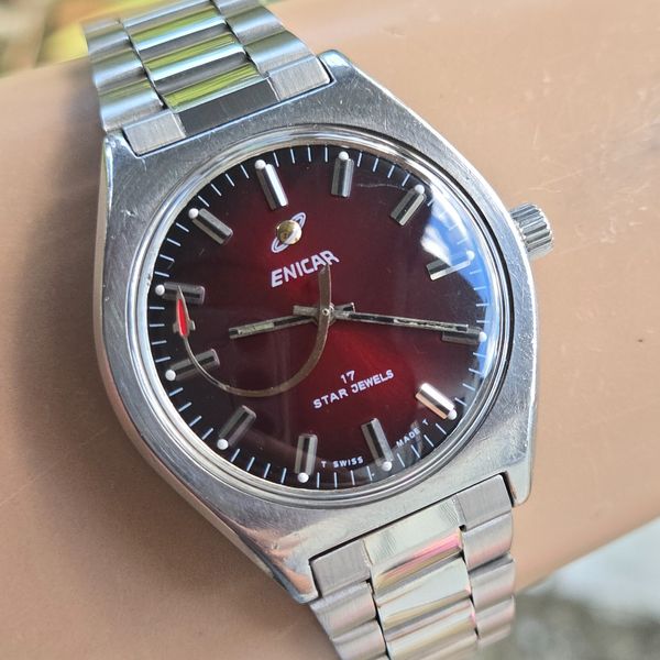 Vintage ENICAR men's manual wind watch Rocket second hand swiss 1970s ...