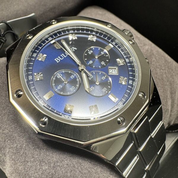 Bulova Men's Quartz Diamond Accents Chronograph Blue Dial 44mm Watch ...