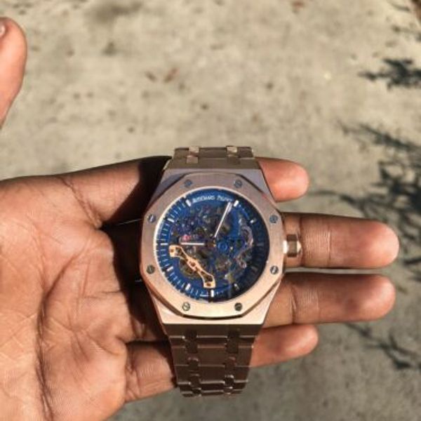 Gold Audemars Piguet Blue Face Royal Oak Skeleton 41 mm | WatchCharts