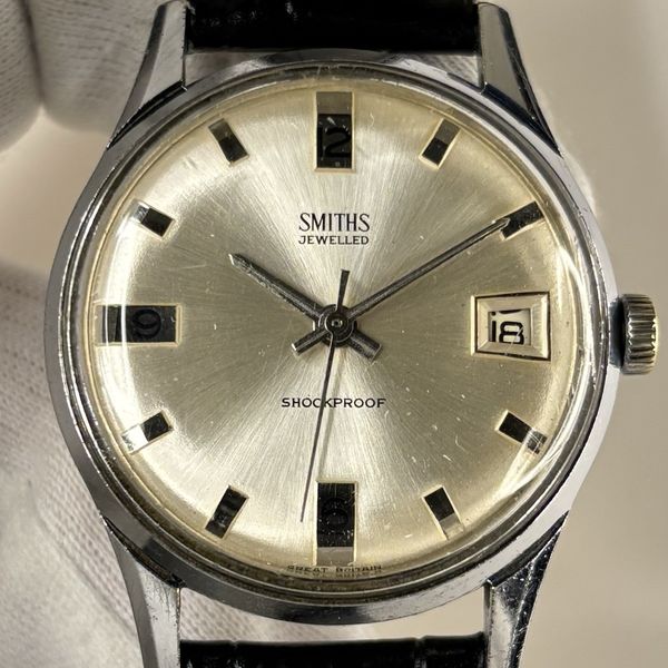 SMITHS Vintage 1960â s Menâ s Manual Date White Sunburst Dial Silver ...