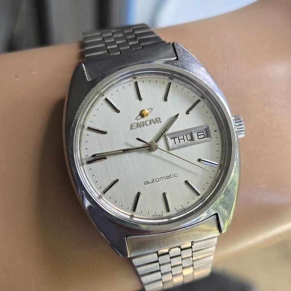 Vintage ENICAR Ocean Pearl men's automatic watch day/date swiss made ...