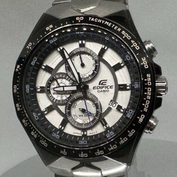 CASIO Edifice 5051 Quartz EF-534 Silver Dial 46mm Mens Analog Chrono ...