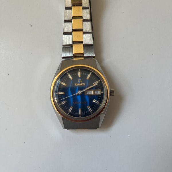Vtg 1975 Timex Q Falcon Eye Blue Face Quartz Gents Watch Needs Battery ...