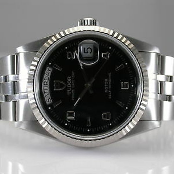 TUDOR 76214 PRINCE DATE DAY STAINLESS STEEL BLACK DIAL AUTOMATIC MENS ...