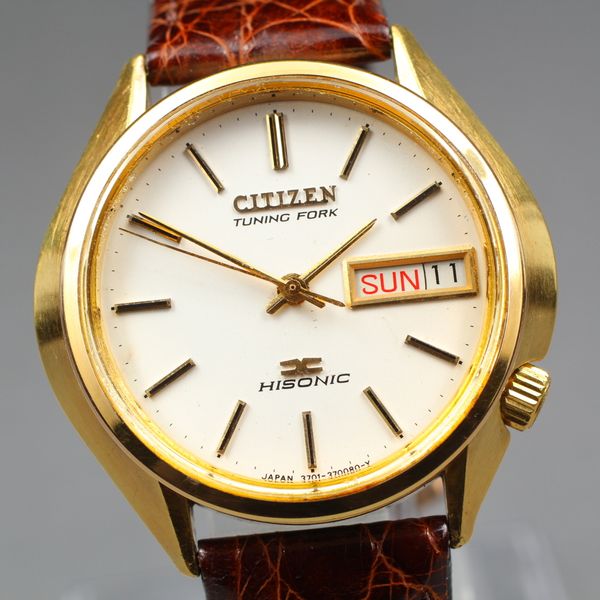 [Exc+5] Vintage Citizen Hisonic 3701 Sweep Second Tuning Fork Gold Men ...