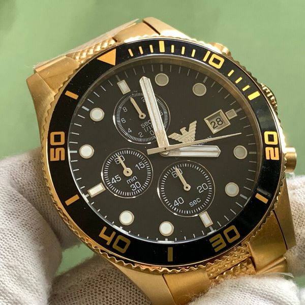 Emporio Armani AR5857 Black Dial Chronograph Date Gold s/s Men's Quartz ...