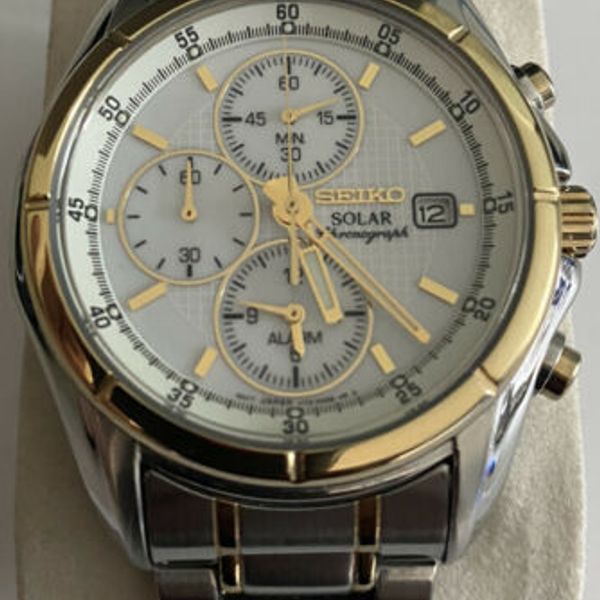 Men's Seiko Solar Chronograph Watch SSC002 V172-0AB0 Two Tone $285 Date | WatchCharts Marketplace