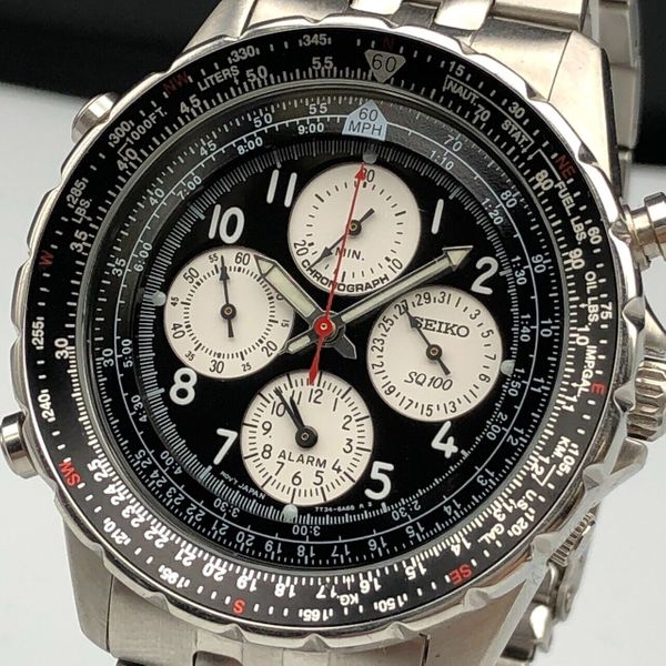[N MINT] SEIKO 7T34-6A90 Chronograph Panda Pilot Flightmaster Quartz ...