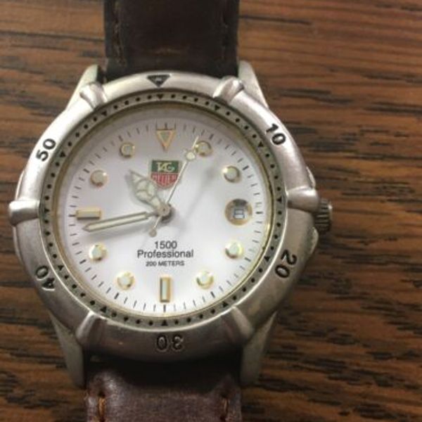 Men's TAG Heuer Professional 200 Meters Date Watch leather band see ...