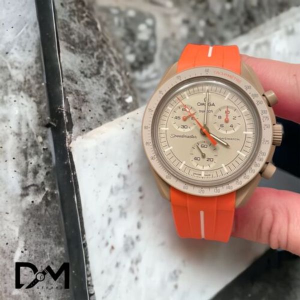 Omega x Swatch Strap - ORANGE /WHITE JUPITER RUBBER STRAP (WATCH NOT ...