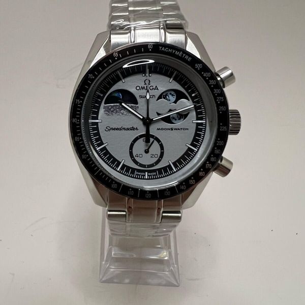 Custom/Modded Omega x Swatch Moonswatch Metal Stainless Steel Silver ...