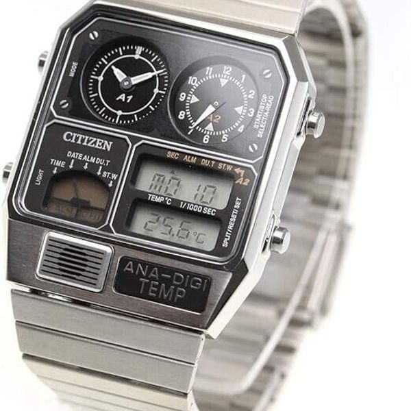 CITIZEN COLLECTION ANA-DIGI TEMP JG2101-78E Analog Digital Silver Watch ...
