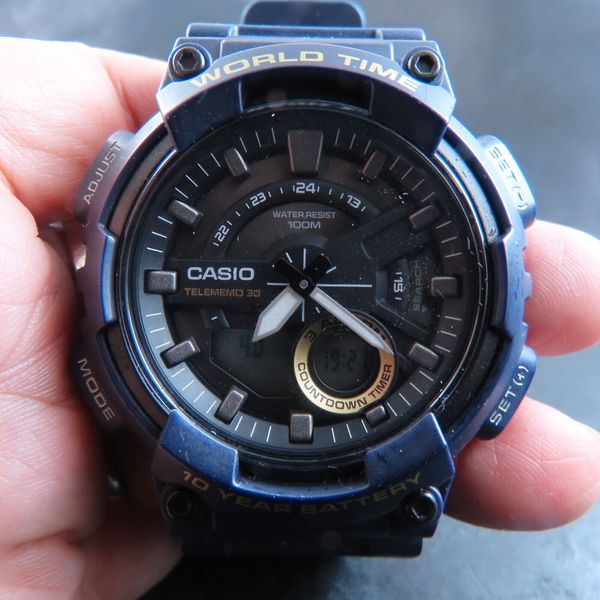 AEQ-110 Casio Telememo World Time 10 Year Battery Quartz Men Watch ...