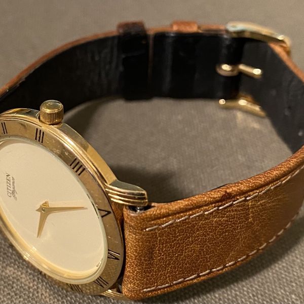 Vintage Citizen Elegance Quartz Watch White Dial Roman Gold Tone Case ...