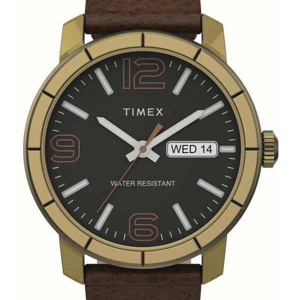 Timex TW2T72700, Men's MOD 44, Brown Leather Watch, Black Dial, Day ...