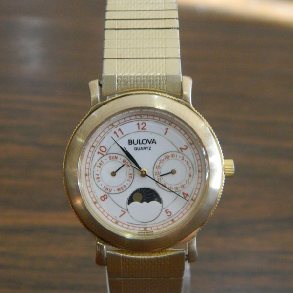 BULOVA MOON PHASE MENS WATCH 1991 T1 FINESSE 10K GOLD FILLED BAND NEW ...