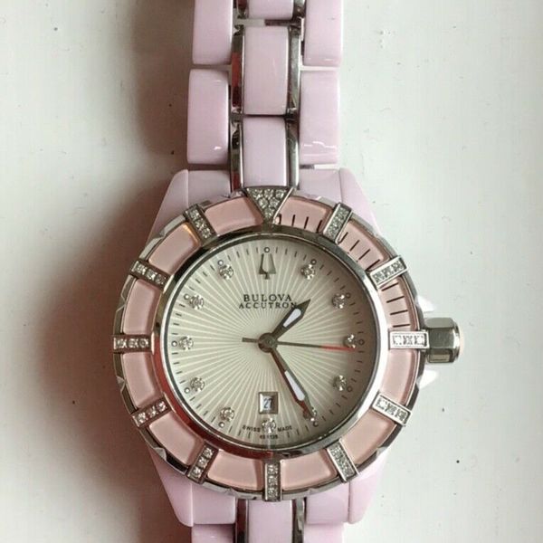 PRICE REDUCED - BULOVA ACCUTRON WOMAN'S 65R138 PINK CERAMIC WATCH - 51 ...