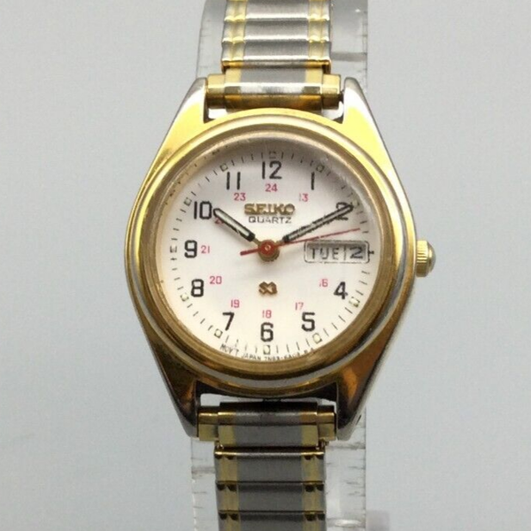 Vtg Seiko Watch Women 23mm Silver Gold Tone 7N83-6A09 Day Date New Battery | WatchCharts Marketplace